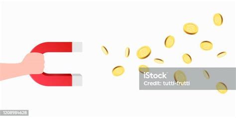 Magnet Mit Geldmünzen Isoliert Auf Weißem Hintergrund Konzept Der