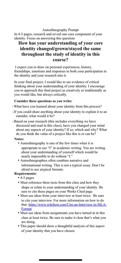 I Have Uploaded Photos Of The Autoethnography Prompt My Interview