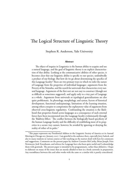 The Logical Structure Of Linguistic Theory Linguistics Theory