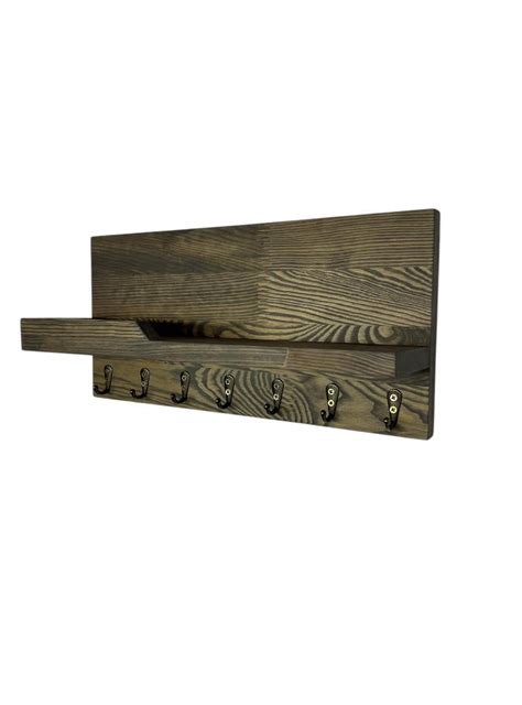 ᐉ Ключница деревянная на стену 37 см на 7 крючков Серый 23199271 • Купить в Киеве Украине