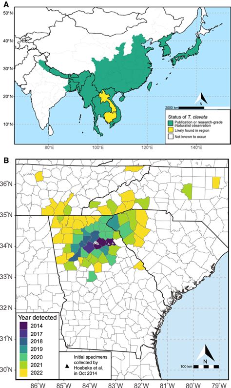 Native A And Introduced B Range Of Trichonephila Clavata Maps Were