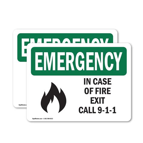 2 Pack In Case Of Fire Exit Call 9 1 1 Osha Emergency Sign 7 Inch X 5