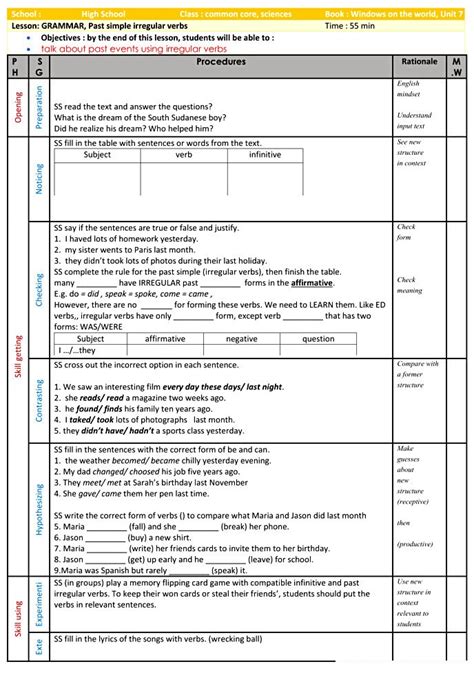 Past Simple Irregular Verbs Cc Lesson Plan Lesson Plan