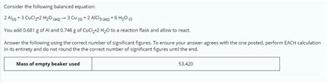 Solved Consider The Following Balanced Equation 2 Al S 3
