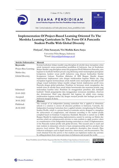 pdf implementation of project based learning oriented to the merdeka
