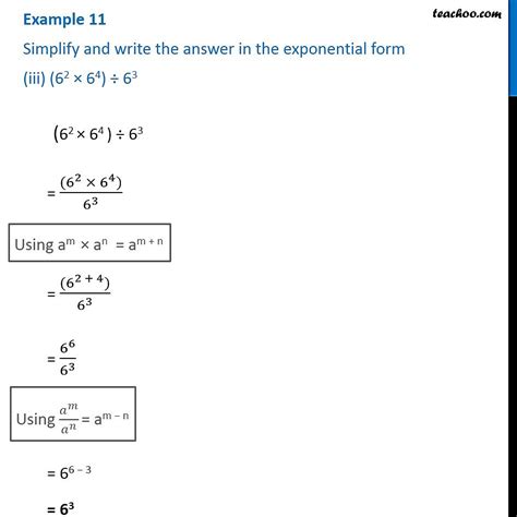 Write In Exponential Form 62 × 64 ÷ 63 And Simplify Teachoo