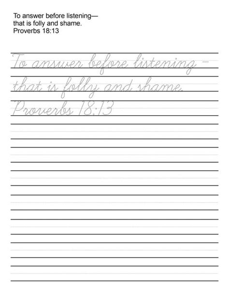 Cursive Copy Work For Proverbs 17 30 55 Bible Verses Tpt