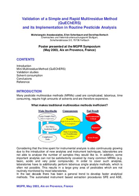 pdf validation of a simple and rapid multiresidue method quechers