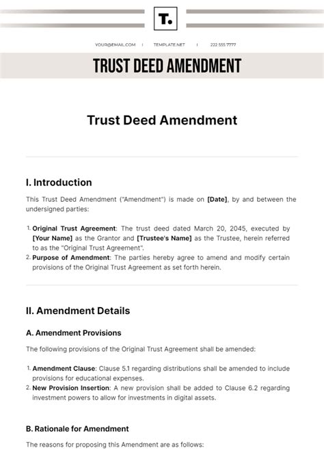 Free Trust Deed Amendment Template To Edit Online