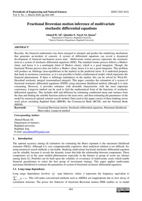 Pdf Fractional Brownian Motion Inference Of Multivariate Stochastic Differential Equations
