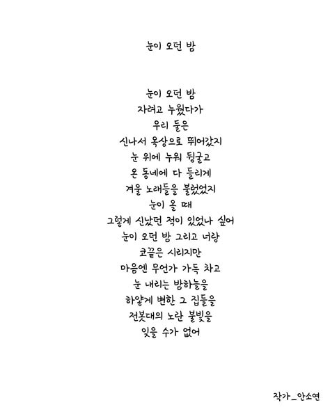 눈이 오던 밤 안소연 시 좋은 글귀
