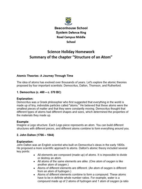 Summary Of Atomic Structure Pdf Atoms Proton