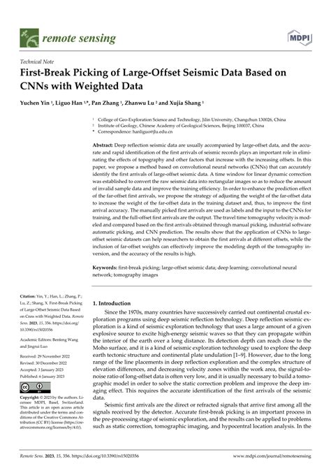 Pdf First Break Picking Of Large Offset Seismic Data Based On Cnns With Weighted Data