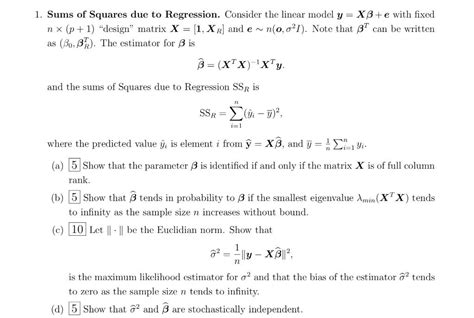Solved Sums Of Squares Due To Regression Consider The