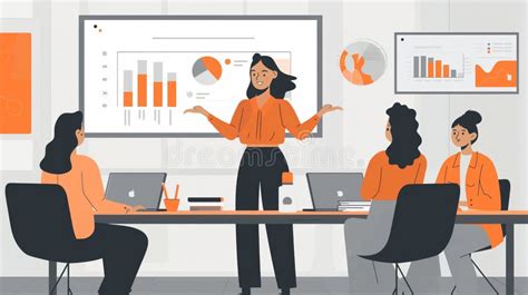Woman Presenting Data Charts To Team During Meeting Stock Illustration