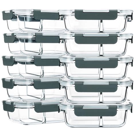 M Mcirco 10 Pack 30 Oz Glass Meal Prep Containers 2 Compartments Airtight Lunch Bento Boxes With