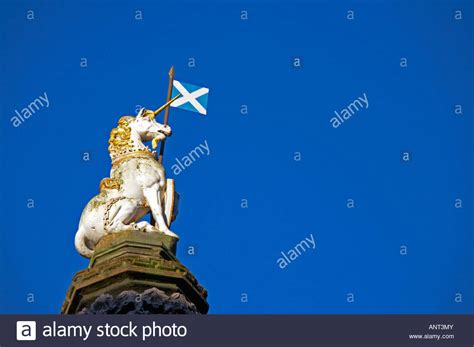 Ornamental Unicorn Mercat Cross Royal Mile Edinburgh Scotland Stock