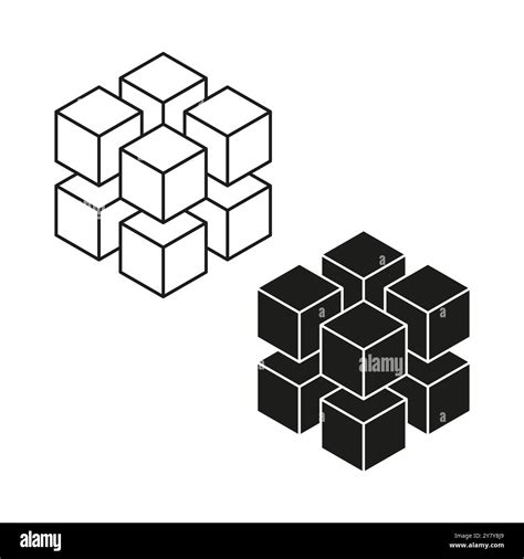 Isometric Cubes Icon Geometric Block Structure Vector Black And White