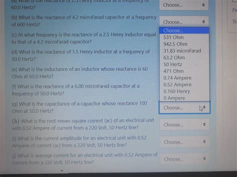 Solved A What Is The Reactance Of 2 5 Henry Inductor At A