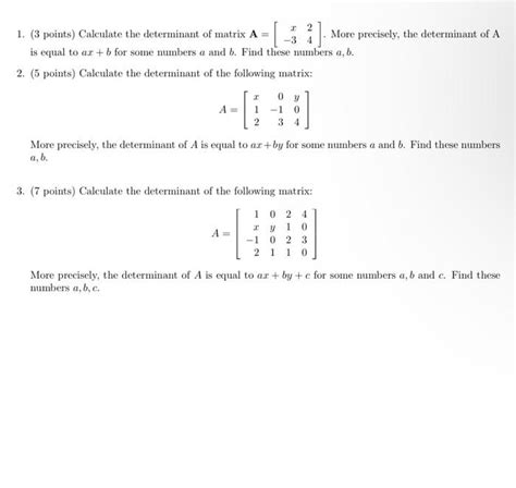 solved 1 3 points calculate the determinant of matrix