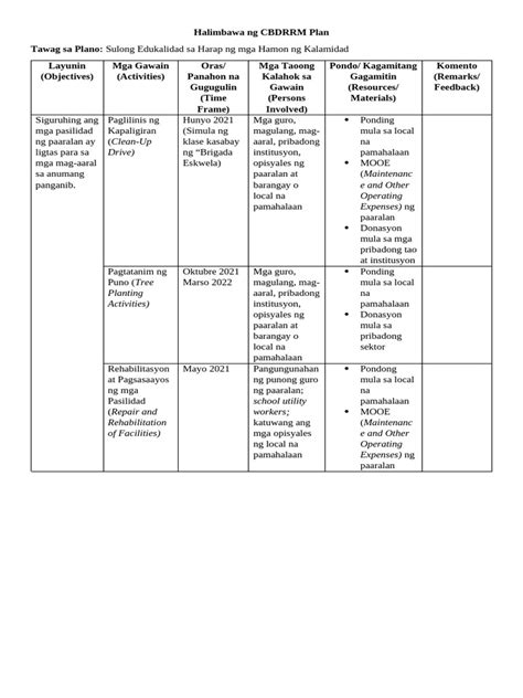 Halimbawa Ng Cbdrrm Plan Pdf