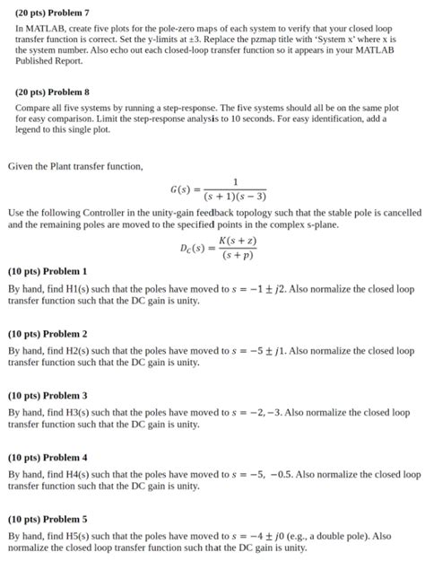 Solved 20 Pts Problem 7 In Matlab Create Five Plots For