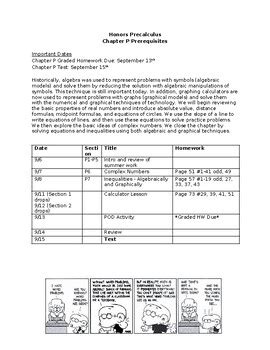 Honors Precalculus Prerequisites Chapter Note Packet Pacing Guide