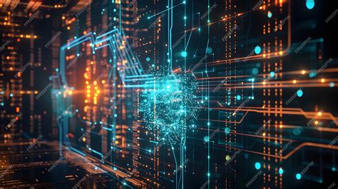 A Glowing Digital Matrix With Abstract Patterns Representing The