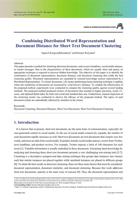 Pdf Combining Distributed Word Representation And Document Distance