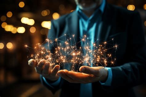 Premium Photo Hand Touching Digital Neural Network