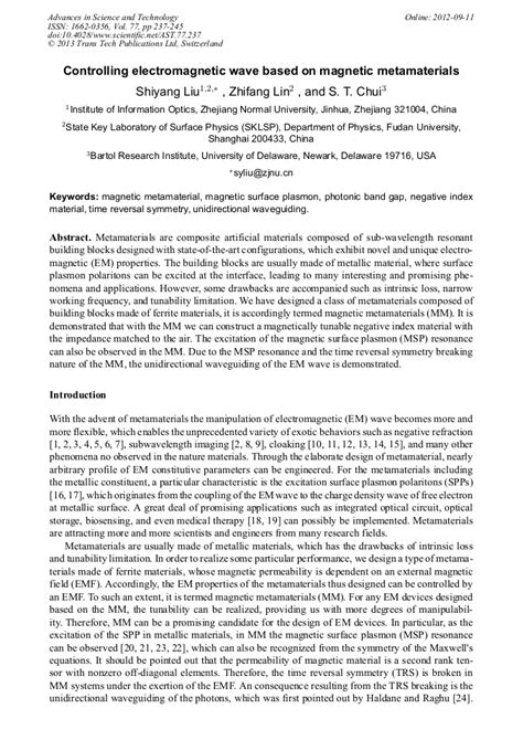 Controlling Electromagnetic Wave Based On Magnetic Metamaterials Scientific Net