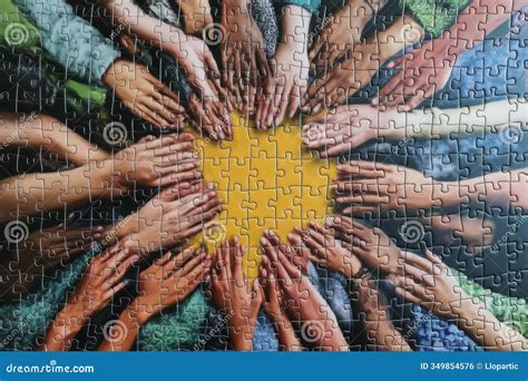 Interlocking Puzzle Pieces Forming Colorful Hands Symbolize Unity Teamwork And Collaboration