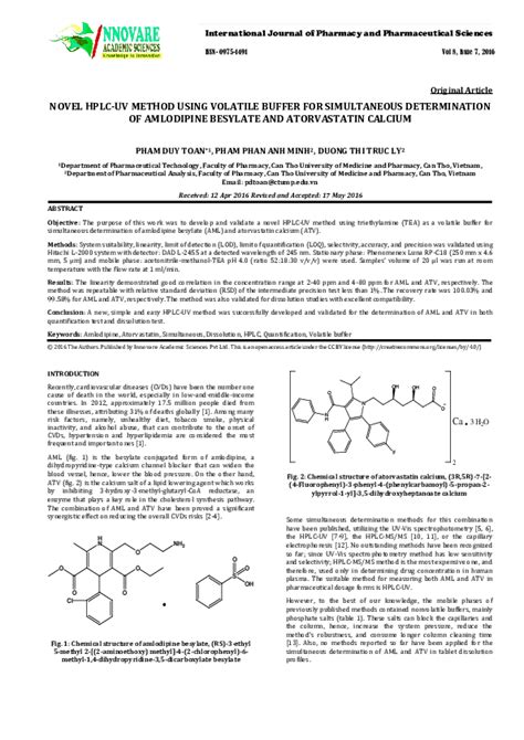 Pdf Novel Hplc Uv Method Using Volatile Buffer For Simultaneous