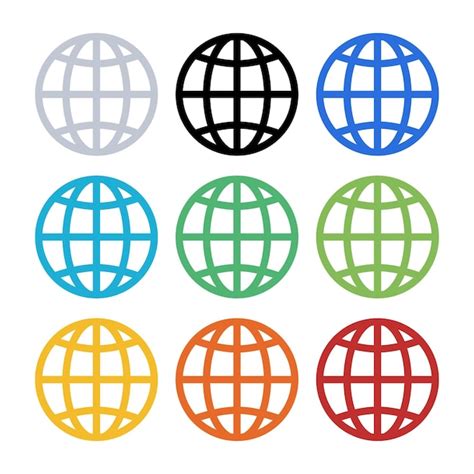 Globe Grid Multiple Colours Set Free Vector