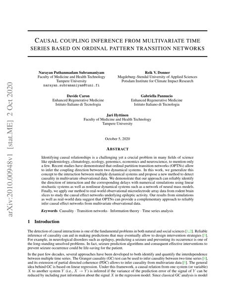 Pdf Causal Coupling Inference From Multivariate Time Series Based On