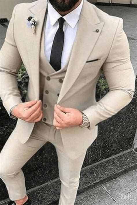 Mens Premium Beige Designer 3 Piece Slim Fit Suit For Men