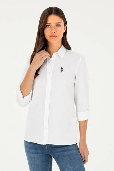 U S Polo Assn قميص نسائي أساسي أبيض بأكمام طويلة 50297002 Vr013