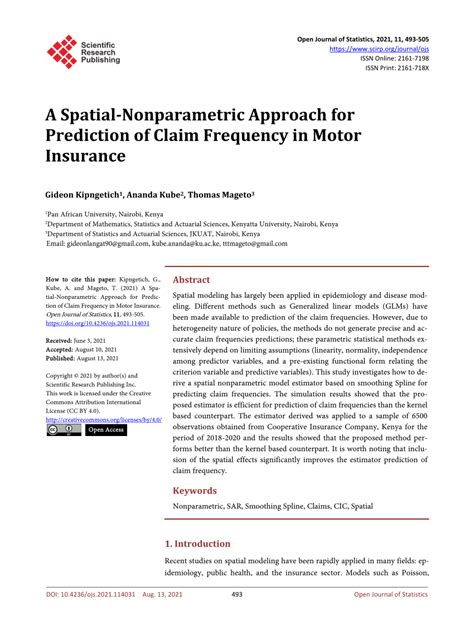 Pdf A Spatial Nonparametric Approach For Prediction Of Claim