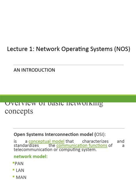 Lecture 1 Network Operating Systems Nos Pdf Operating System