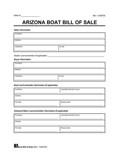 Free Arizona Boat Bill Of Sale Template Pdf And Word