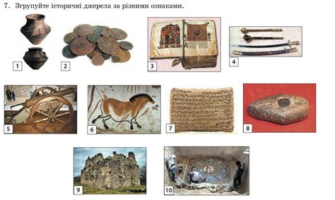 згрупуйте зображення історичні джерела за видами речові усні писемні етнографічні Які джерела