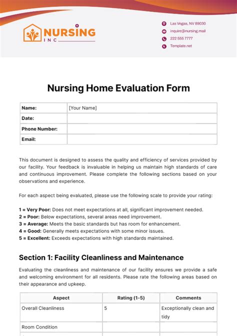 Free Nursing Home Evaluation Form Template To Edit Online