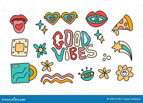 Groovy Set Stock Vector Illustration Of Symbol Psychedelic 256713737