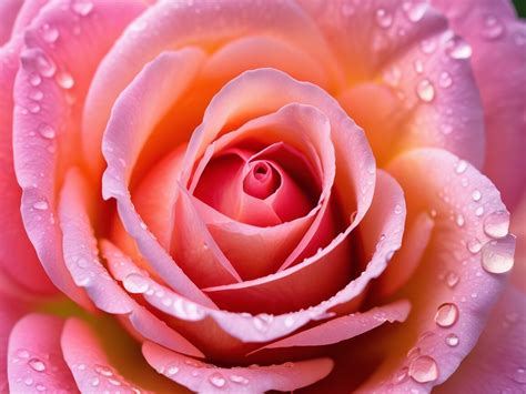 Macro Shot Of A Pink Orange Rose With Dew Drops Deep Dream Generator