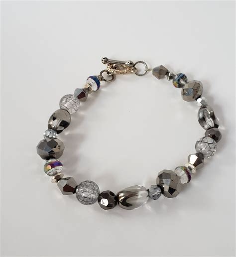 Silver And Gray Bracelet Gray Bracelet Beaded Bracelets Silver