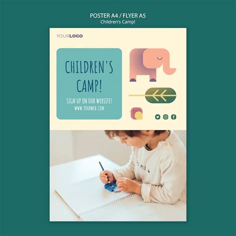 어린이 캠프 개념 전단지 템플릿 무료 Psd 파일