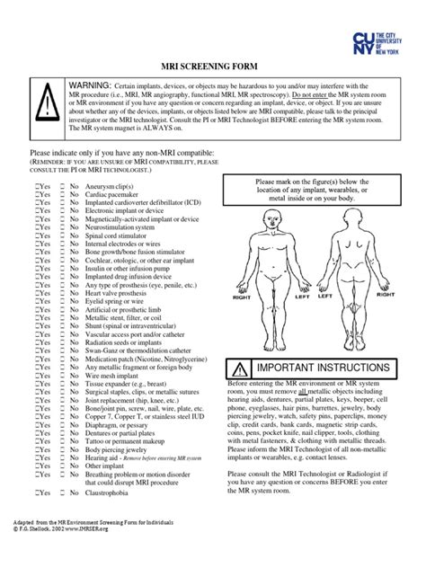 Mri Safety Screening Checklist Pdf Implant Medicine Magnetic