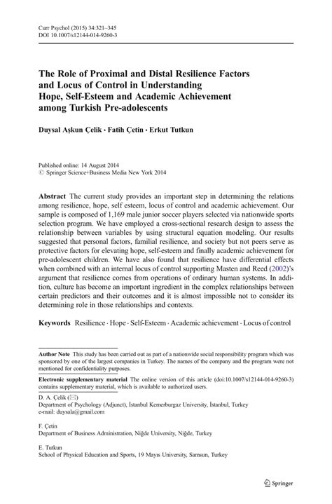 Pdf The Role Of Proximal And Distal Resilience Factors And Locus Of