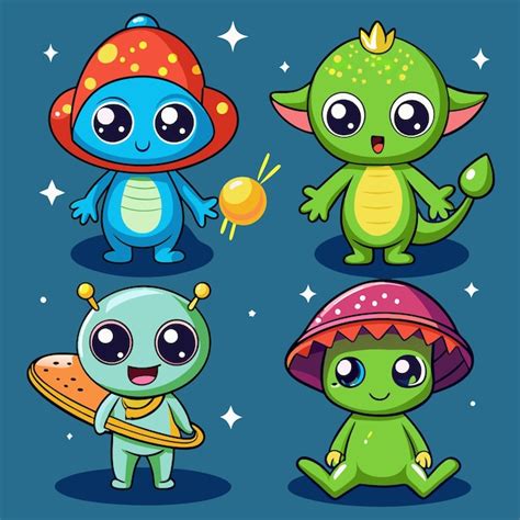 Four Cute Alien Characters With Big Eyes And Premium Ai Generated Vector