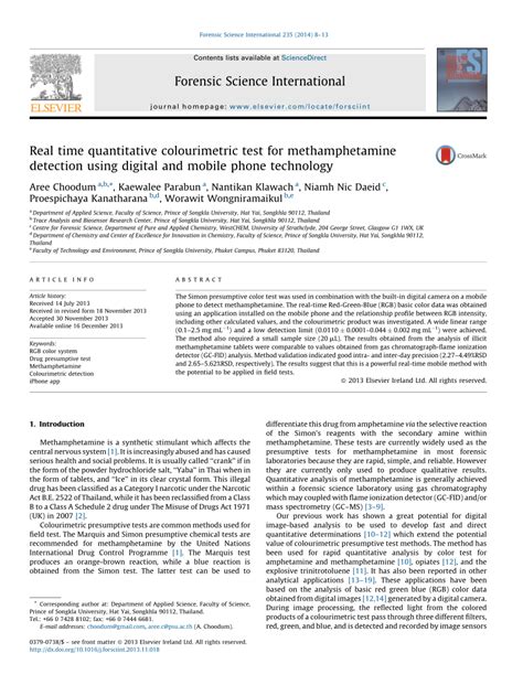 Pdf Real Time Quantitative Colorimetric Test For Methamphetamine Detection Using Digital And